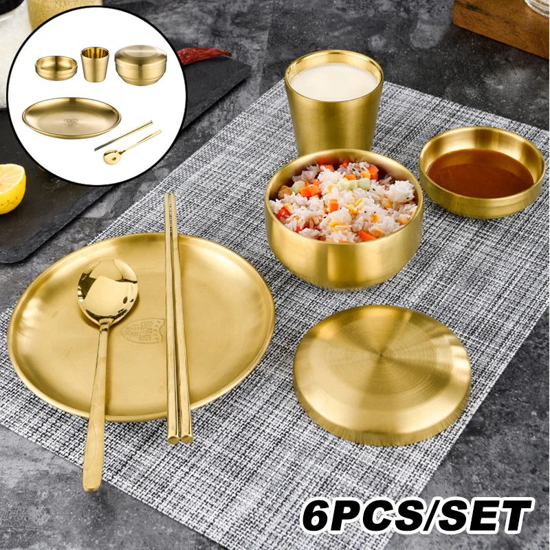 6Pcs-Stainless-Steel-Korean-Tableware-Set-Barbecue-Restaurant-Cup-Spoon ...