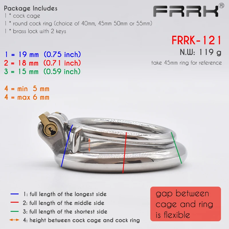 COCKRING,FRRK-122A-50mm--Cage de chasteté pour homme, Double anneau de pénis en acier inoxydable ...
