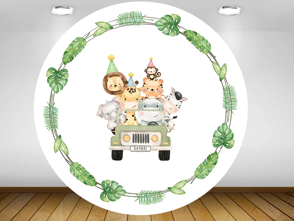 Round-panel-background-circle-backdrop-cartoon-jungle-safari-wildlife ...