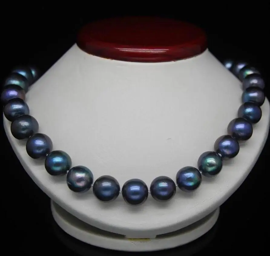 Fashion jewelry Free Shipping 18''10 9 MM TAHITIAN BLACK BLUE PEARL ...