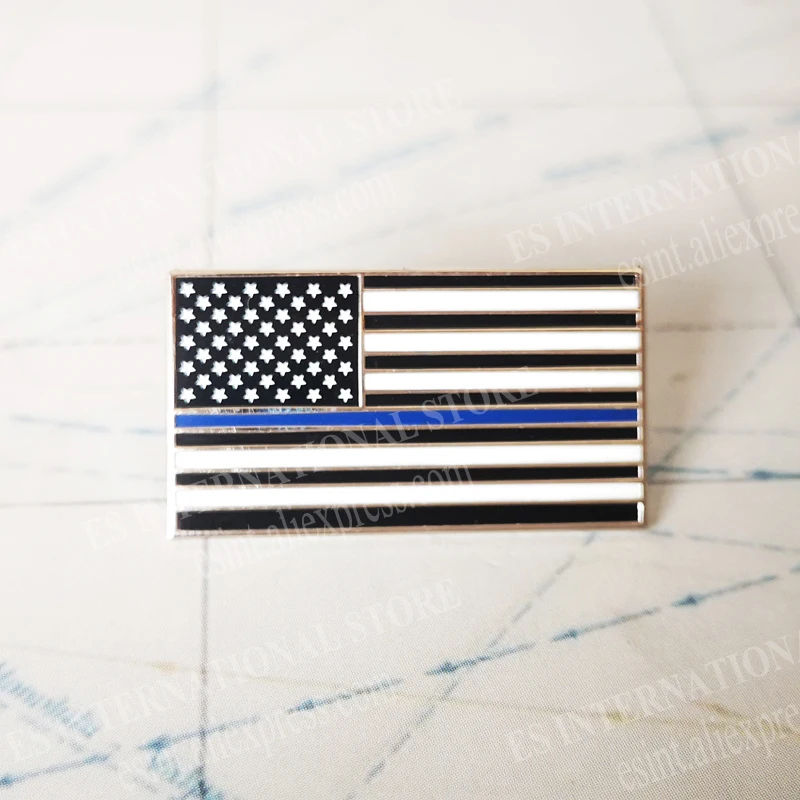 USA-National-Flag-Metal-Lapel-Pin-American-rectangle-Blue-Line-Strips ...