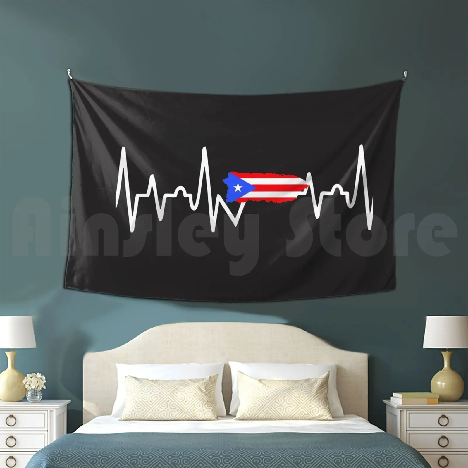 Puerto Rico Flag Heart Boricua Tapestry Living Room Bedroom Puerto ...