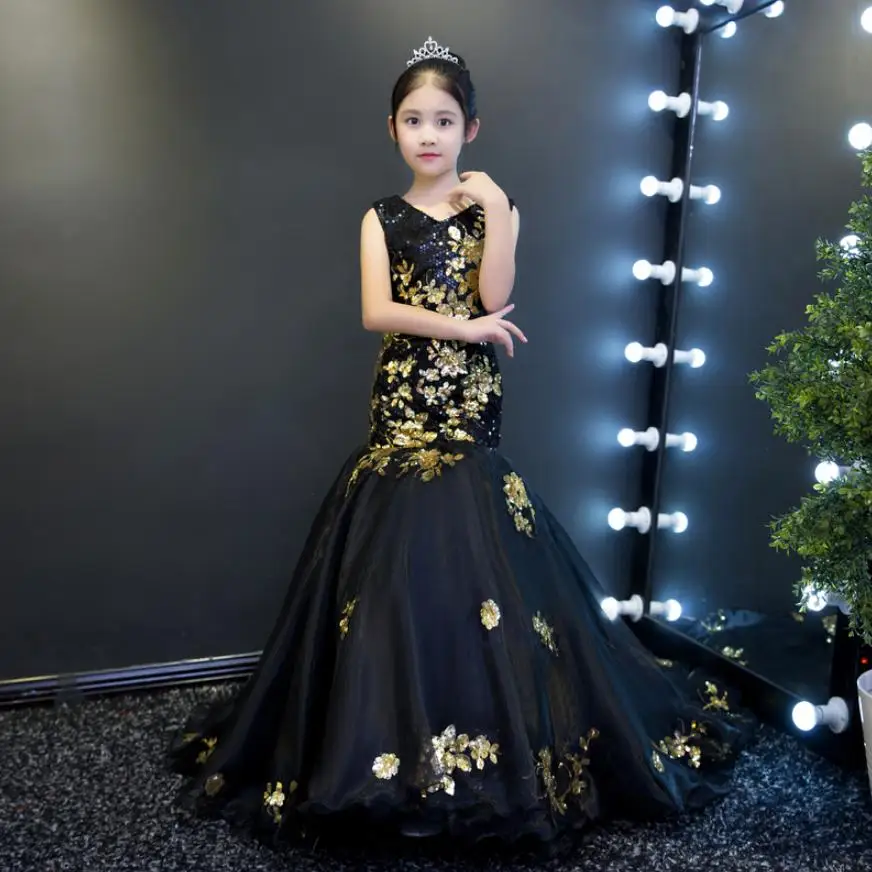 Black Pageant Dresses Kids | Evening Dresses Girl Black | Black Evening ...