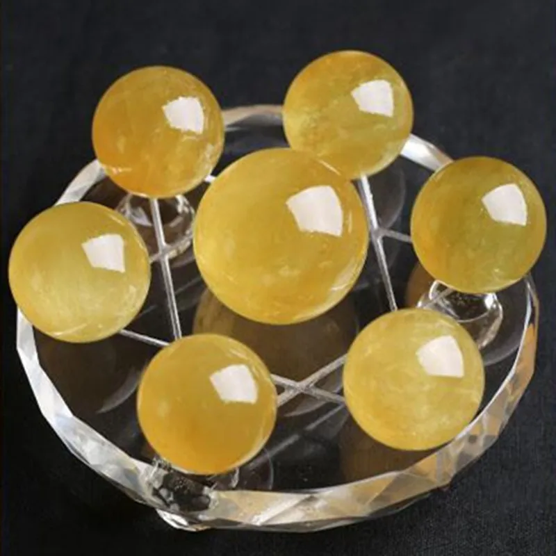Feng Shui Seven Star Array Natural Yellow Calcite Crystal Ball + Plate ...