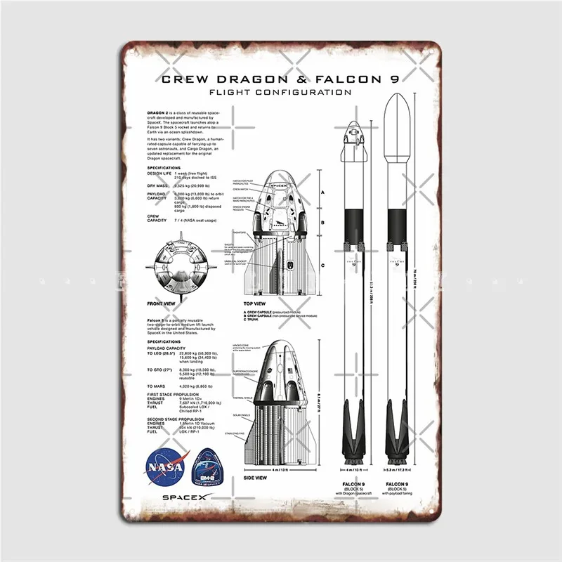 Spacex Crew Dragon Spacecraft Falcon 9, placa metálica de cohete, póster de cine, cocina, Club ...