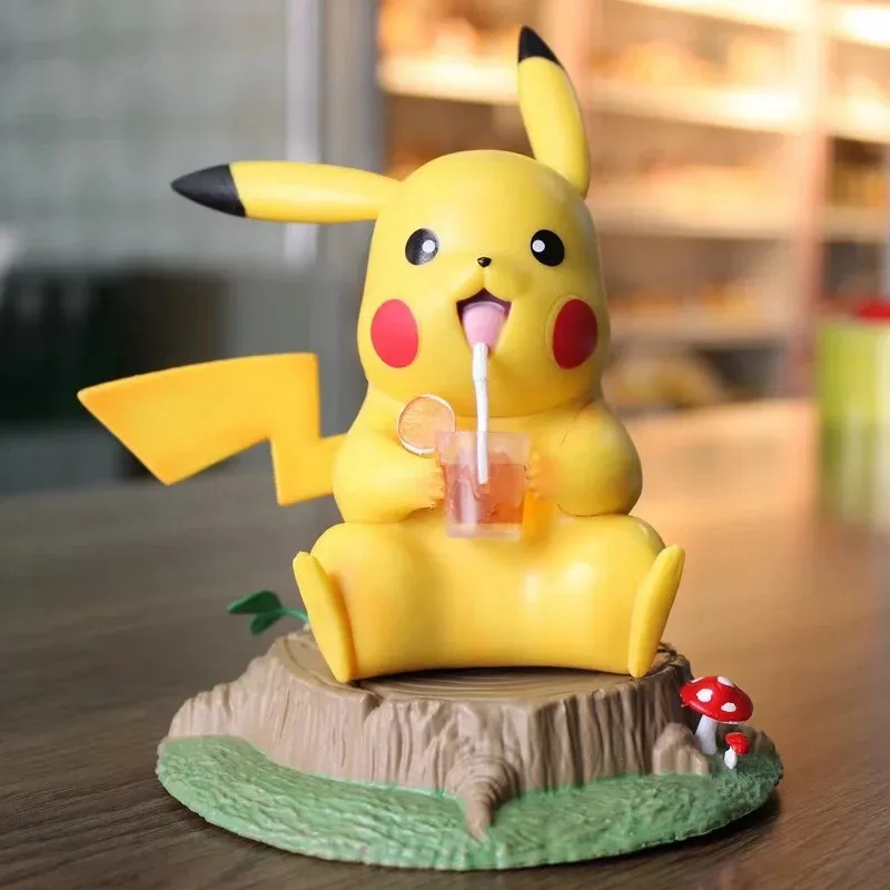 Figura de Pokémon Pikachu Drink Juice, estatuilla bonita de Anime ...