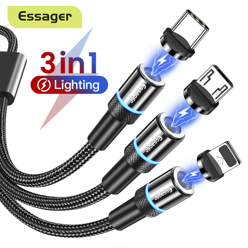 Essager Cable microusb magnético 3 en 1 para iPhone, Samsung, Android, cargador multiimán, de ...