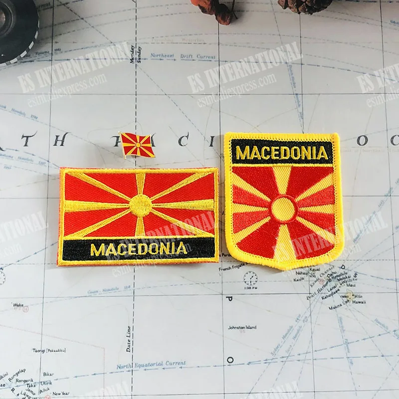 MACEDONIA-National-Flag-Embroidery-Patches-Badge-Shield-And-Square-Shape-Pin-One-Set-On-The ...