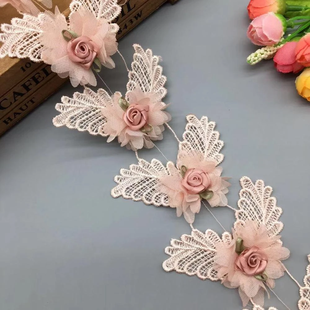 1 Yard 3d Flower Pink Lace Dress For Wedding Dress Lace Trim Applique ...