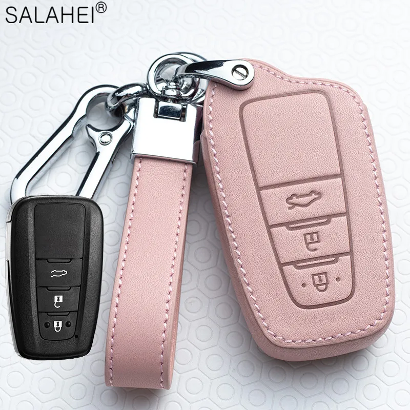 Leather-Car-Key-Cover-Case-For-Toyota-Prius-Camry-Corolla-C-HR-CHR-RAV4 ...