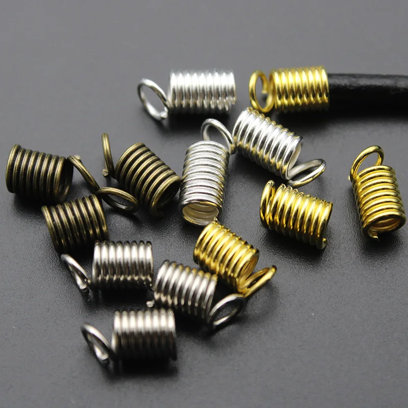 100pcs Spring Crimp Ends Fastener Coil Cord Crimps End Caps Clasps fits ...