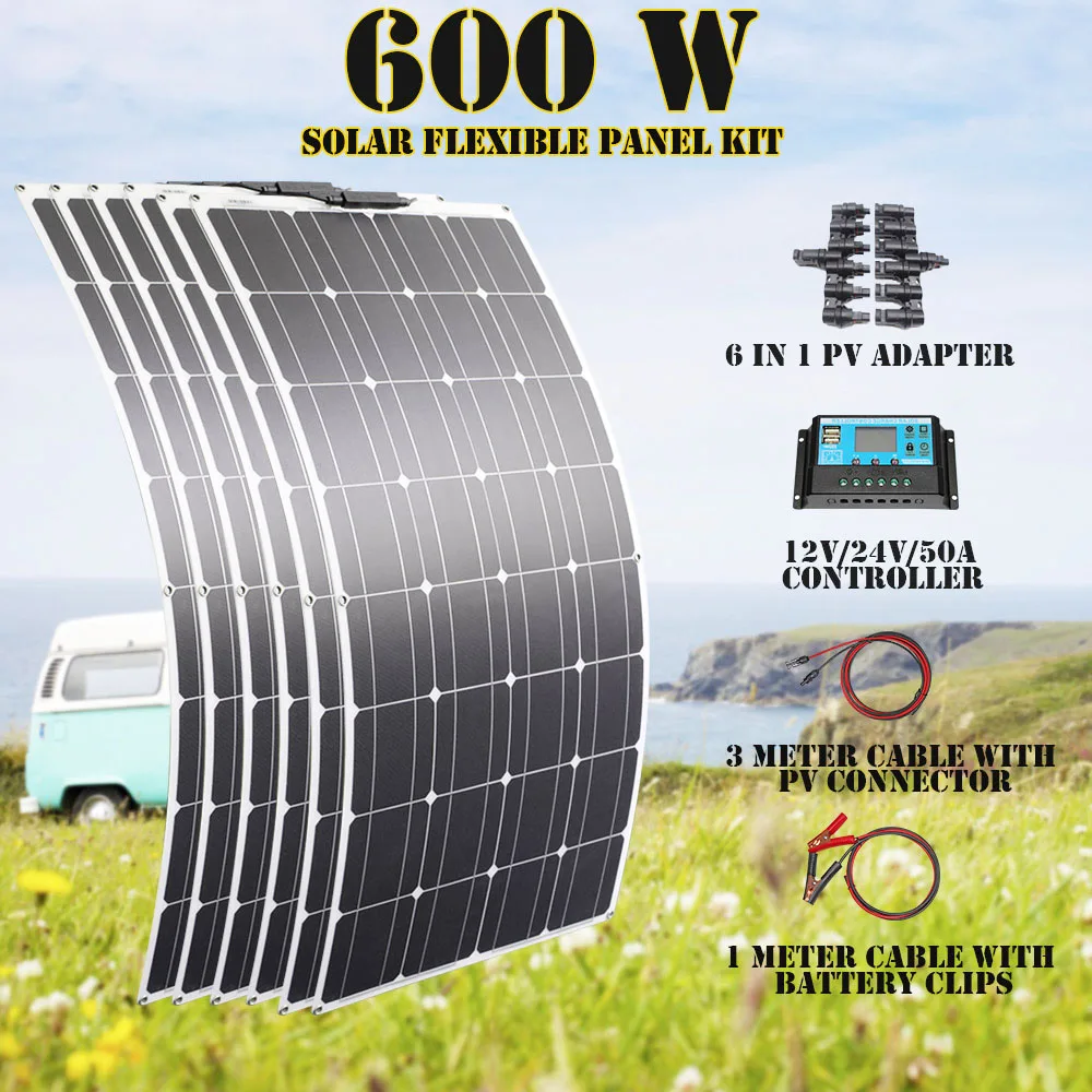 Solar 600 Watt 12v 24v Systems Camper 1000w Flexible Panels Panneau ...