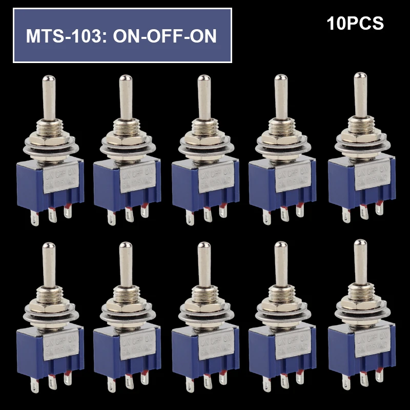 10pcs On-off-on 3 Pin 3 Position Mini Latching Toggle Switch Ac 125v/6a ...