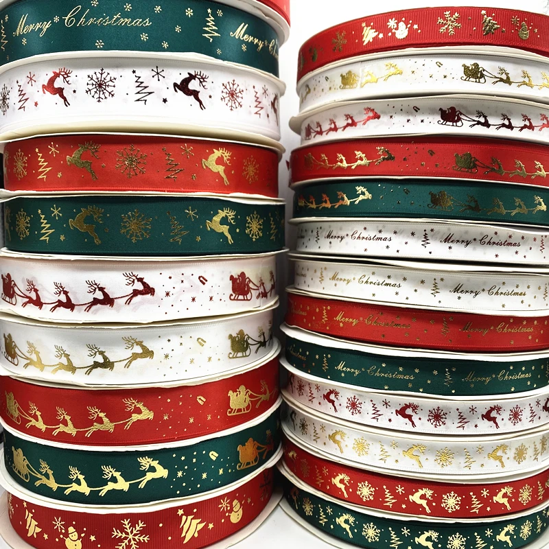 5yards 10mm 15mm 25mm Christmas Ribbon Printed Christmas Polyester ...