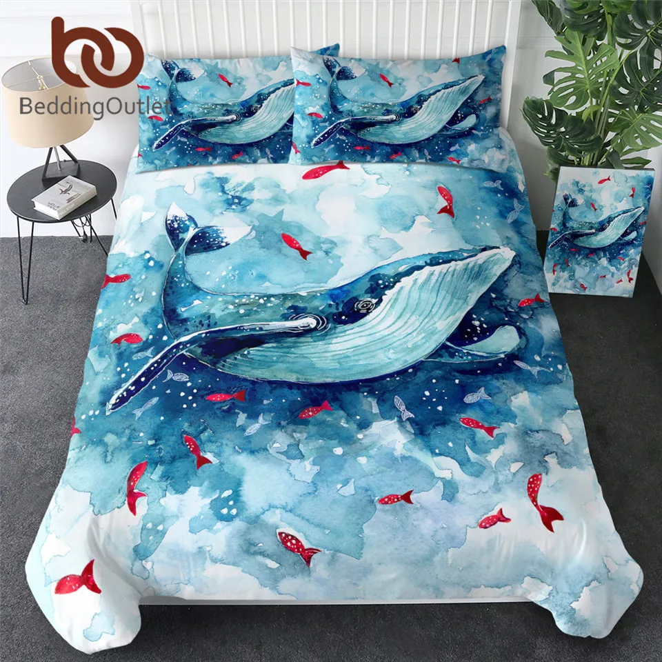 BeddingOutlet Whale Bedding Set Watercolor Animal Duvet Cover Set Blue ...
