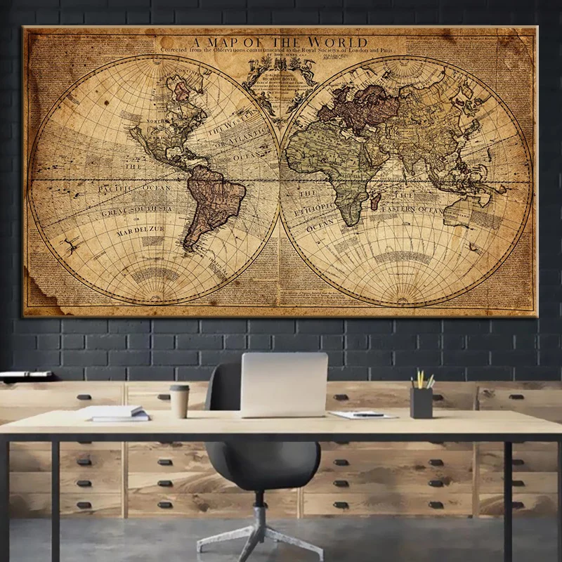 Pintura-en-lienzo-de-mapa-del-mundo-Vintage-p-ster-de-arte-de-pared-e ...