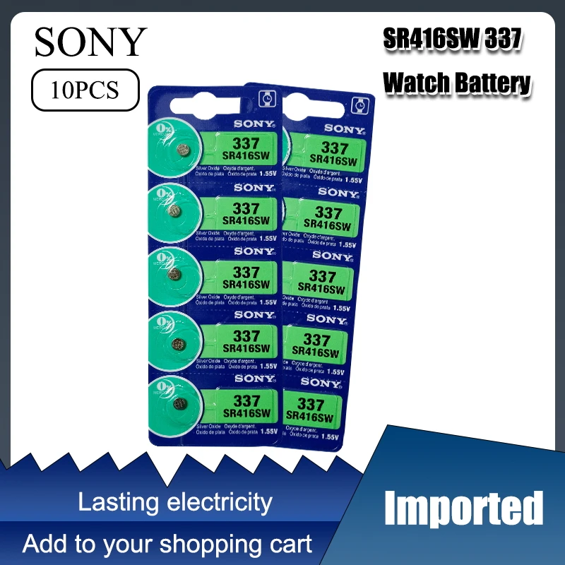 10pcs Sony 100% Original 337 SR416SW 1.55V Silver Oxide Watch Battery ...