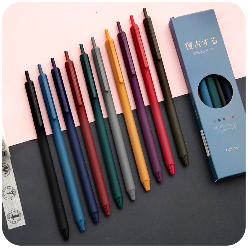 5pcs Retro Color Pen Set Triangular barrel Vintage Purple Gray Brown ...