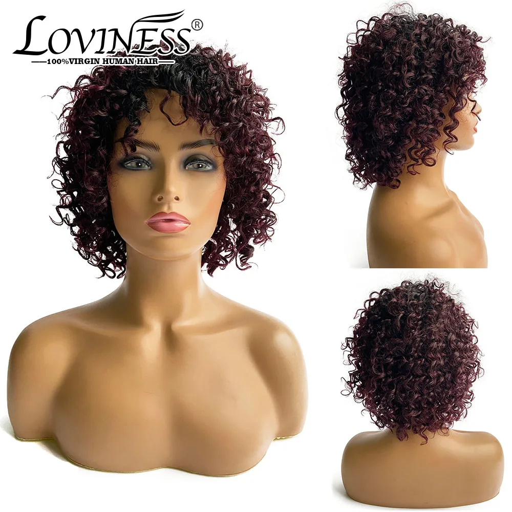 Peluca de cabello humano rizado con flequillo, pelo brasileño Remy ...