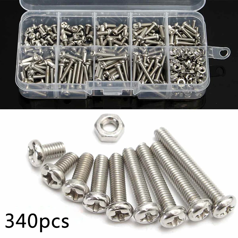 340pcs Stainless Steel Cross Head Hex Screws Bolt Nuts Washers ...