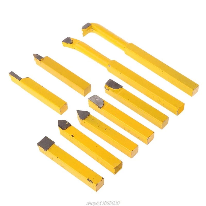 9Pcs 8x8mm Carbide Tipped Lathe Metal Cutter Bit Cutting Tool Set ...