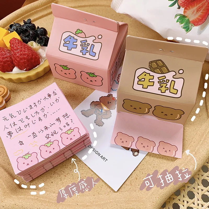 Cute Creative Cartoon Milk Carton Kawaii Memo Paper Cute Bear Message ...