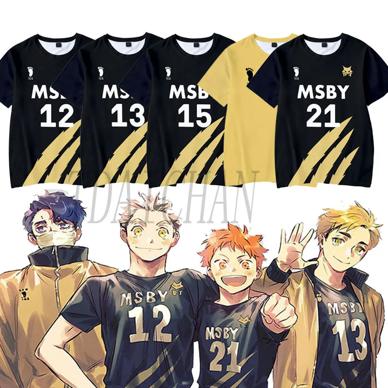 Haikyuu!! MSBY Black Jackals Printing T shirt Summer Fashion Round Neck ...