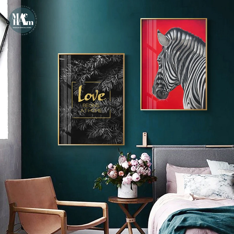 Nordic-Zebra-tier-Brief-wand-kunst-Leinwand-Malerei-Drucke-Poster-Schwarz-Anlage-kunst-Bilder-f ...