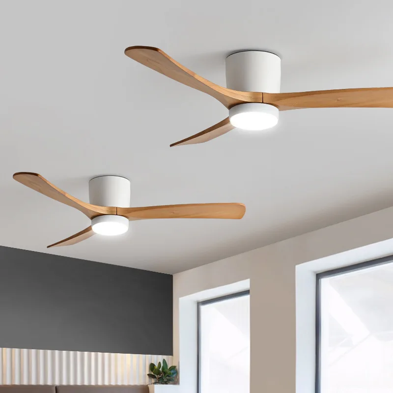 Nordic fan light solid wood ceiling fan light modern minimalist dining ...