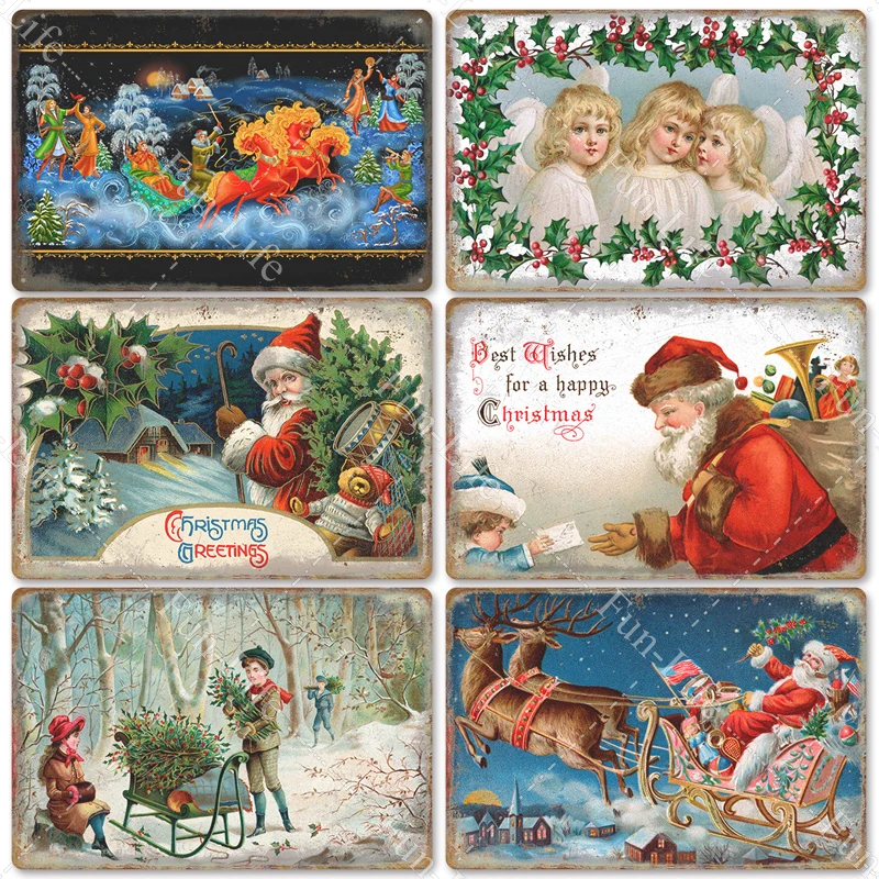 Christmas-Vintage-Metal-Signs-Poster-Santa-Claus-Retro-Tin-Sign-Plate ...