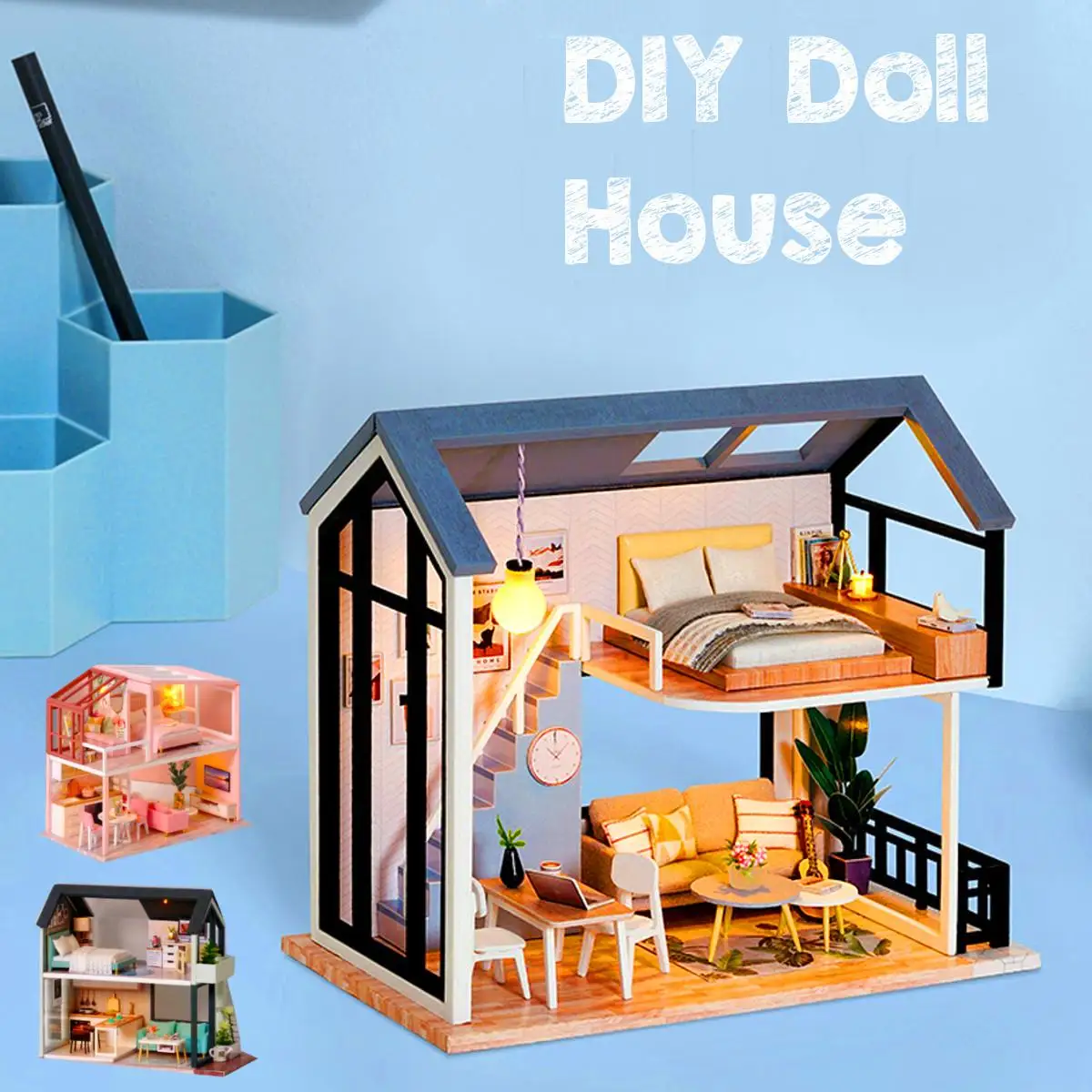 DIY Handmade 3D Miniature Nordic Dollhouse LED Light Assembly Making ...