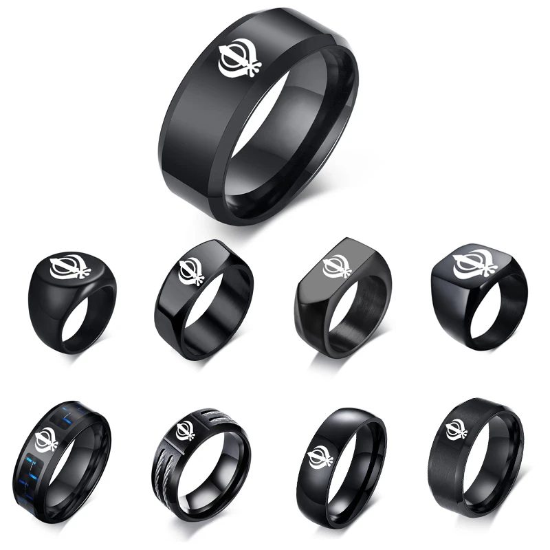 Sikh Symbol Rings Men Hinduism Engraved Sikhism Stainless Steel Signet ...
