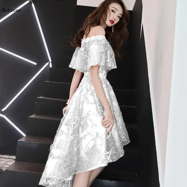 Half Sleeves Short Front Long Back Prom Dresses Red Black White Hi-Lo ...