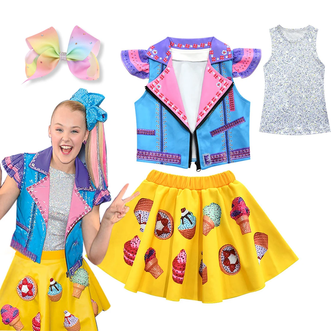 2020-New-JOJO-Siwa-Set-Girls-Full-Sleeveless-Jacket-Vest-Dress-Hair ...