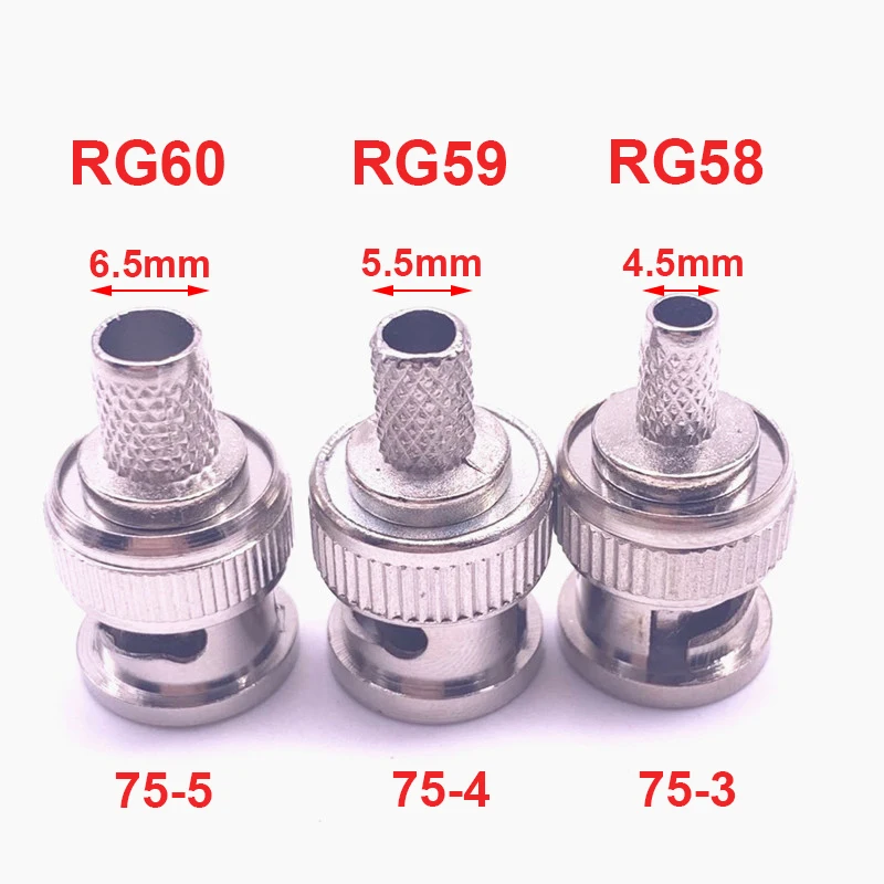 10Pcs Brass 3 in 1 BNC Male Q9 Crimp RG58 RG59 RG60 RG142 RG400 LMR195 ...