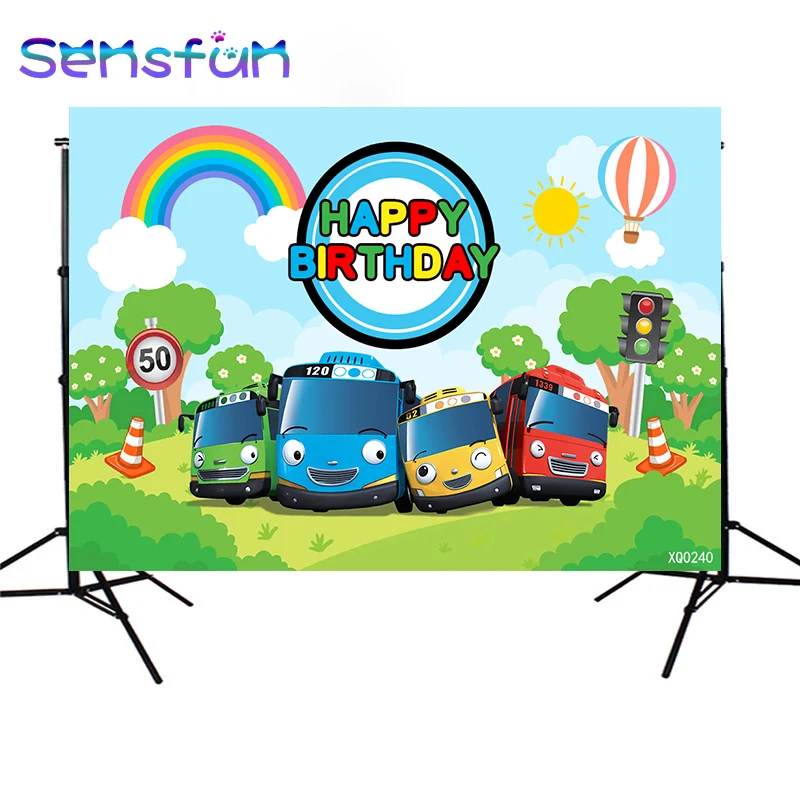 Xq0240 Cartoon Tayo Bus Theme Newborn Kids 1st Birthday Party Backdrop ...