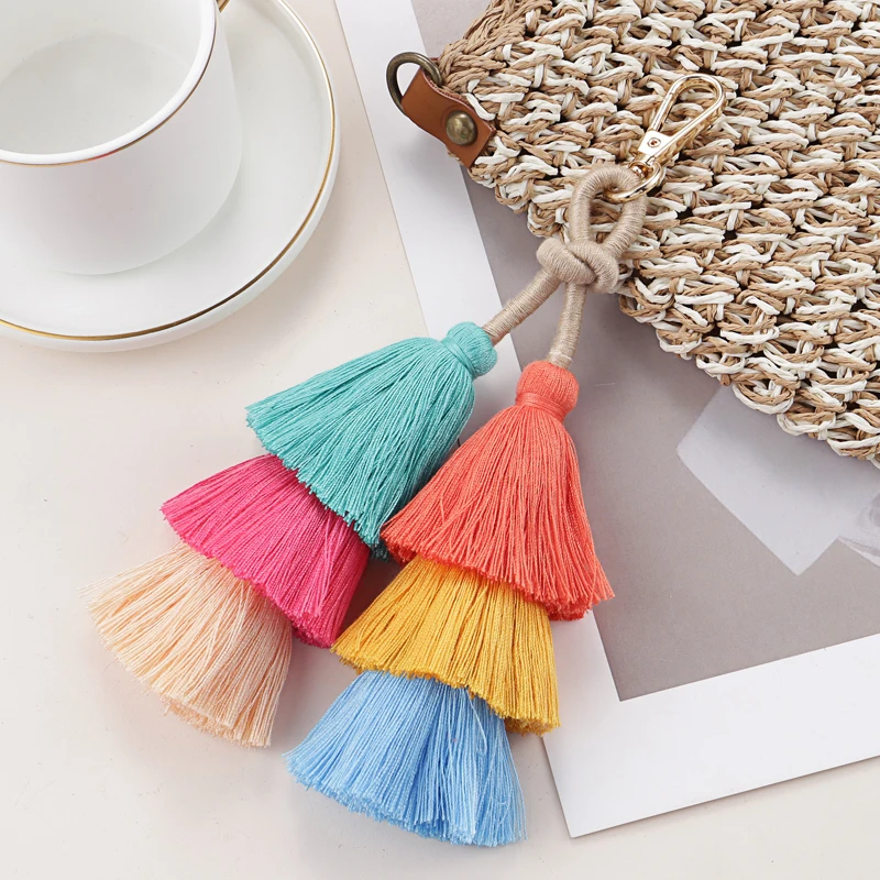 Bohemian Multicolor Handmade Tassel Keychain Layered Key Ring Boho ...