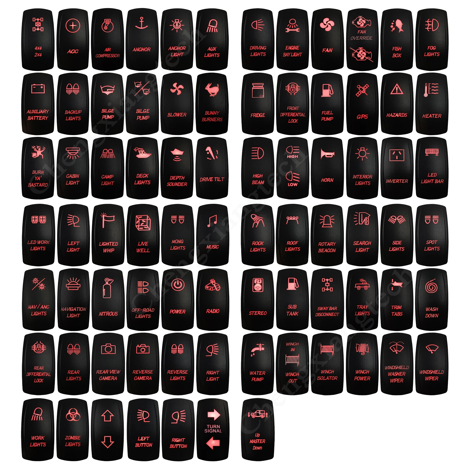 Red Led Light Car Boat Rocker Switch 12V 20A IP68 Marine Grade Toggle ...