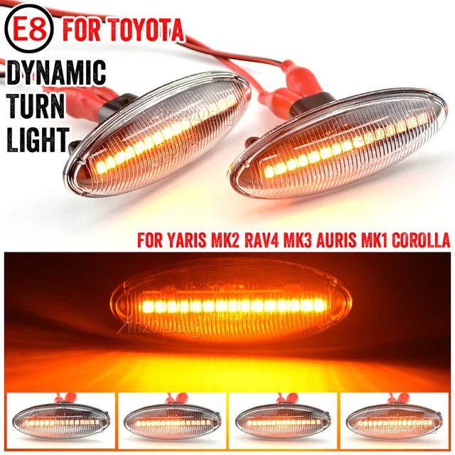 2Pcs Dynamic Flashing Led Side Marker Turn Signal Light For Toyota ...