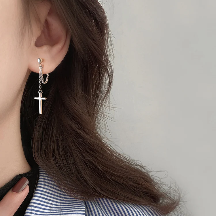 Punk-Cool-Tassel-Chain-Cross-Earrings-For-Women-Girl-2021-Trend-Korean ...