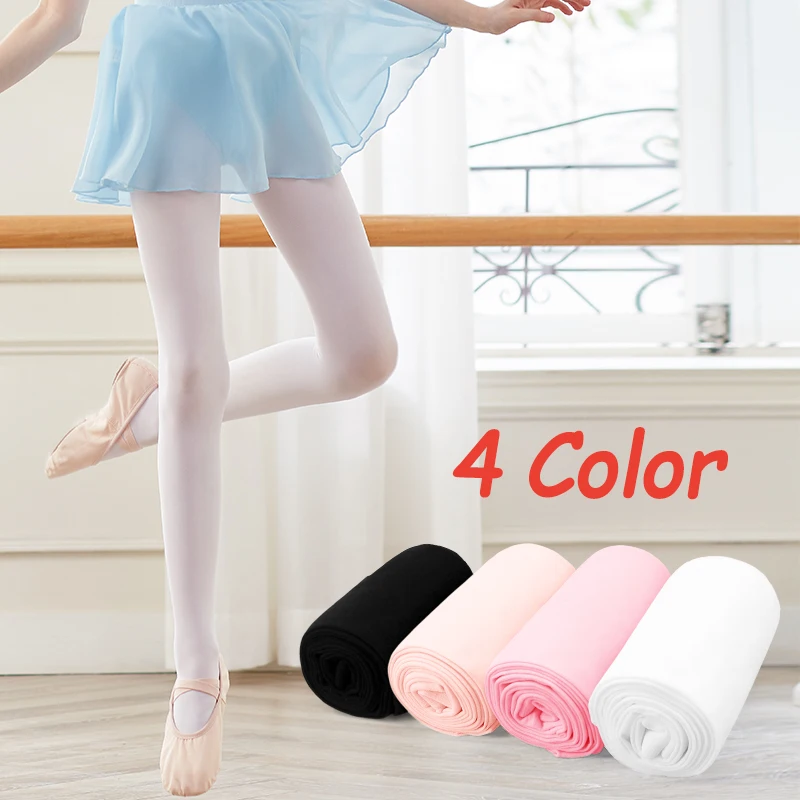Pink Kids Girls Dance Ballet Tights Soft Microfiber Socks White ...
