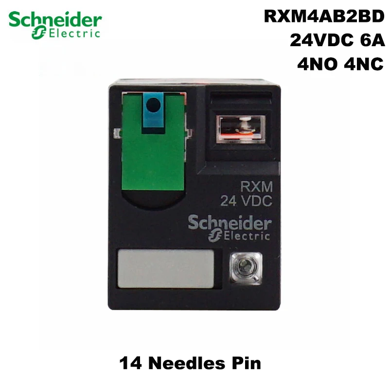 Schneider Electric RXM4AB2BD 24VDC 6A Coil Mini Small Relay LED 14 Needles Pin 4NO4NC ...