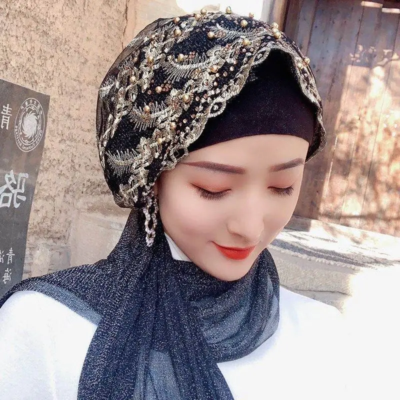 Embroidery Beading Women's Turban Cap Ready to Wear Head Scarf Wrap ...