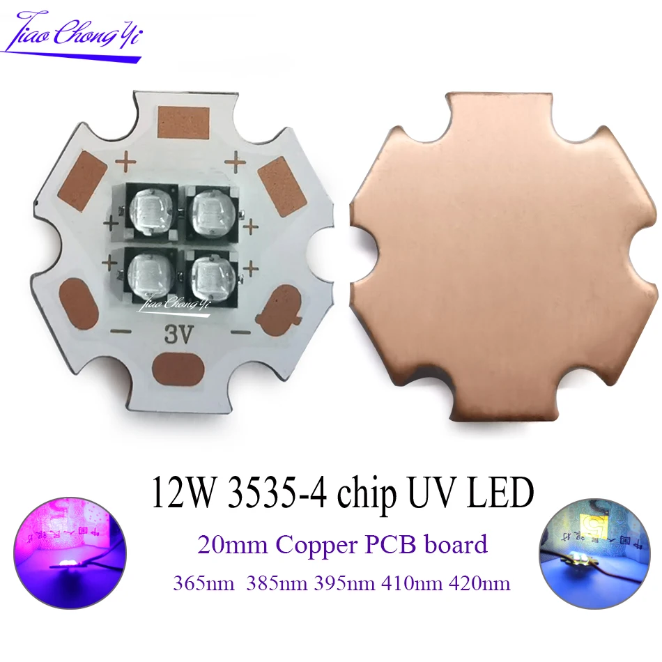 12W-3535-Ultra-Violet-UV-365nm-380nm-395nm-420nm-4Chips-DC3V-6V-12V-Led ...