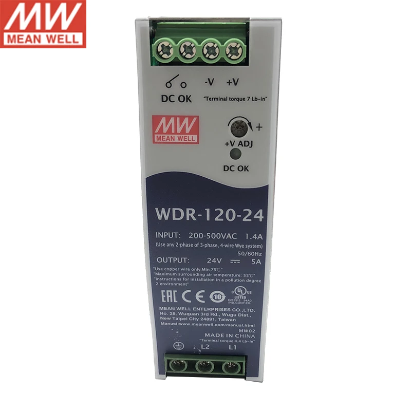 MEAN WELL WDR 120 24 W 24V 울트라 와이드 입력 산업용 DIN 레일 전원 공급 장치 120 180 V AC ...