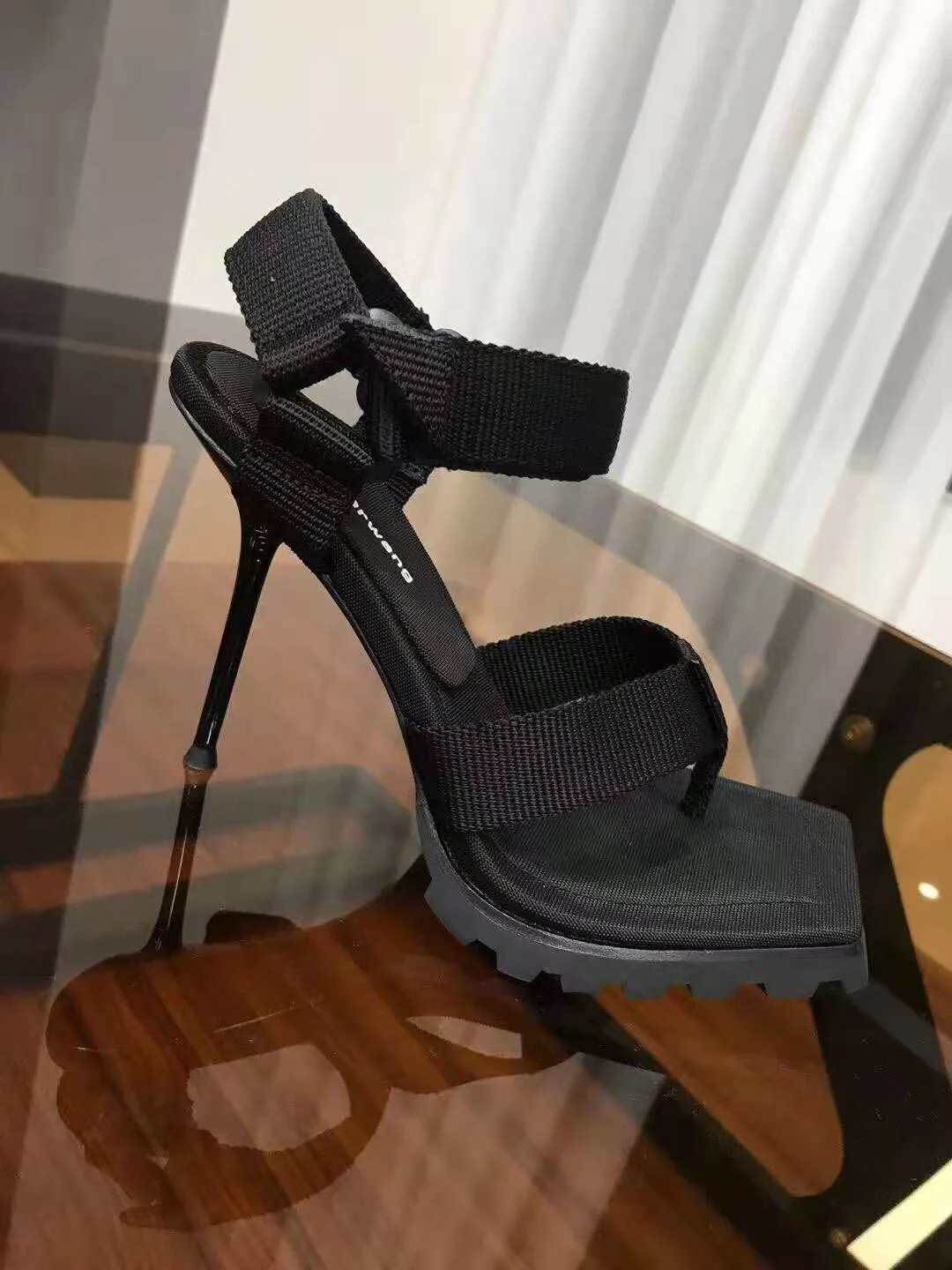 2021 summer new open toe high heel sandals with one line and thin heel ...