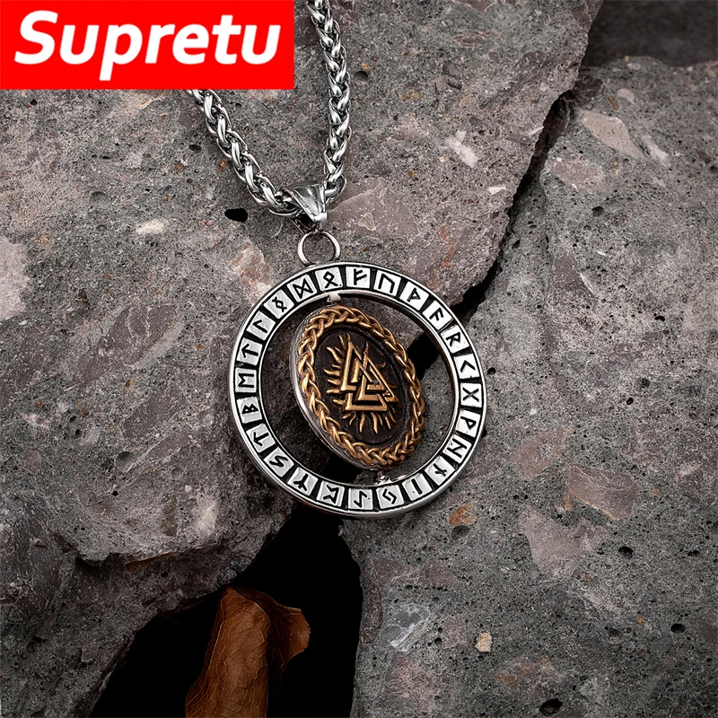 Viking Rotation Compass Necklaces Norse Double-sided Triangle Stainless ...