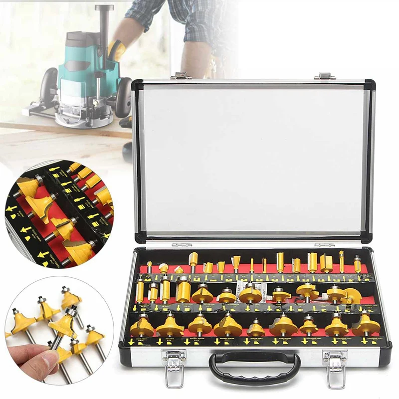 1/4"(6.35mm) Shank Tungsten Carbide Router Bit Set Wood Woodworking ...