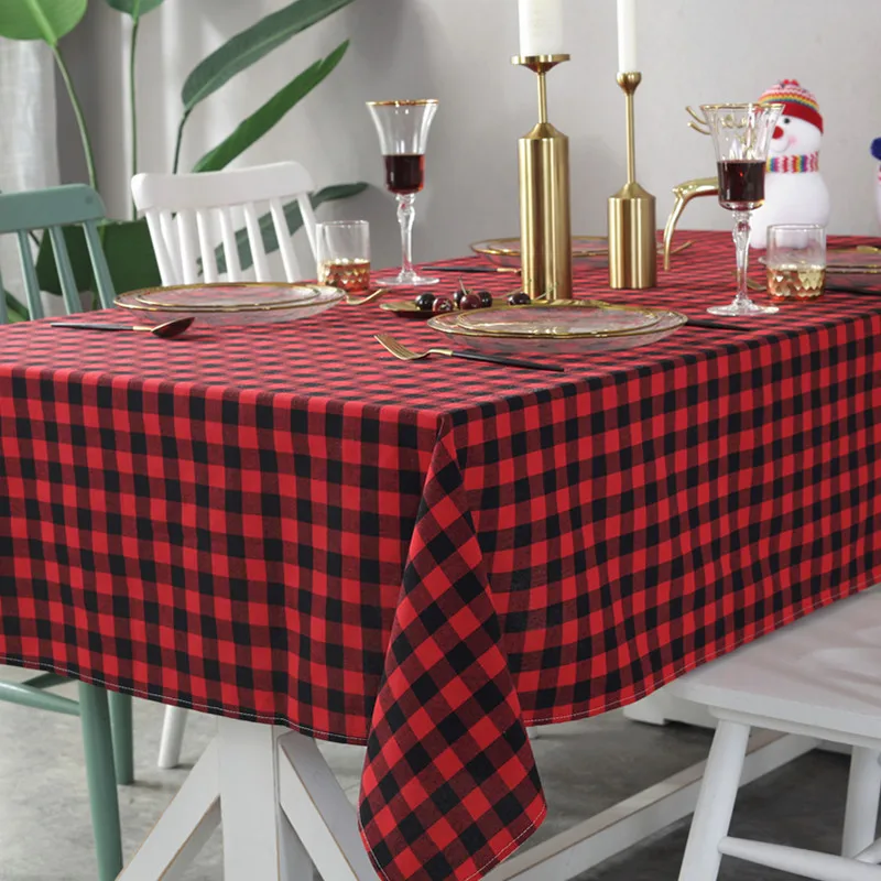 Proud Rose Red Black Plaid Tablecloth Nordic Christmas Cotton Linen ...