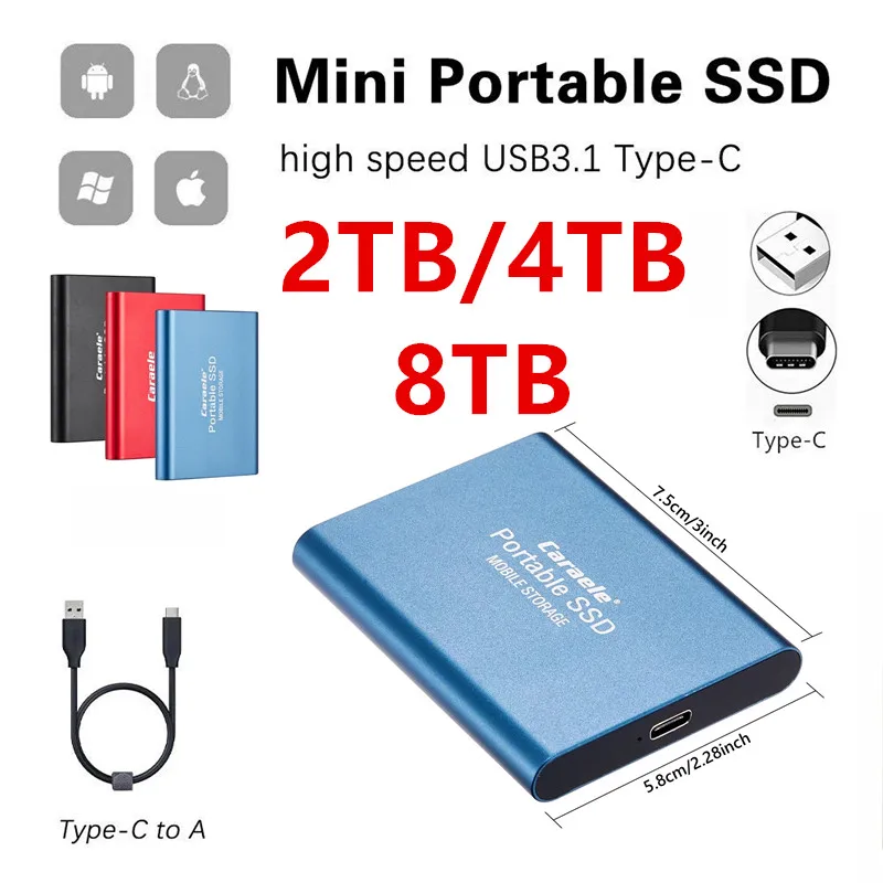 Ssd externo portátil de alta velocidade, portátil, disco rígido, usb 500, alta velocidade, 8tb ...
